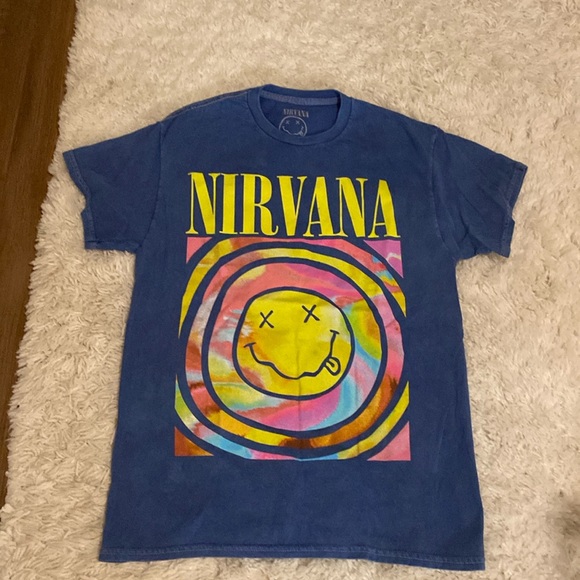 NIRVANA | Tops | Nirvana Blue Smiley Graphic Band Tee | Poshmark